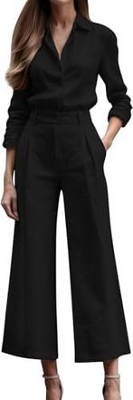 Generic Tenue de travail décontractée pour femme - Ensemble de survêtement décontracté à manches longues et taille haute - Pantalon large - Tenue de printemps