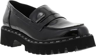 Mustang Jeans Mocassins noirs vernis avec un talon décroché bas et à slip-on - Taille numeric_39