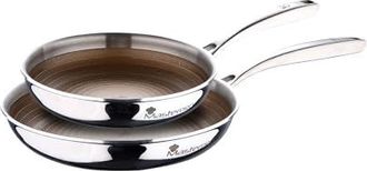 Masterpro Giro - Set aus 2 Bratpfannen mit 20 und 28 cm Durchmesser - Aus Edelstahl - Innen mit Gitter und Antihaftbeschichtung in Goldfarbe - Griff aus Edelsta