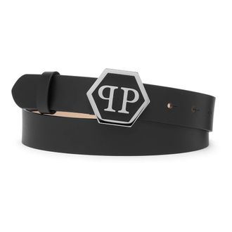 Philipp Plein Leather Belt Hexagon - - Accessories - Damen - Schwarzk - 80 CM
