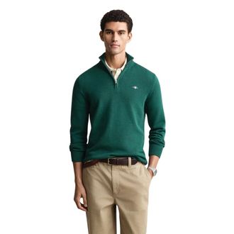 GANT Homme, Pulls, Vert, Taille: M Pull Classique en Coton avec Demi-Fermeture Éclair