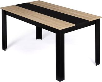 IDMarket Table &agrave; Manger Rectangle Georgia 8 Personnes Noire et Imitation h&ecirc;tre 160 x 90 cm