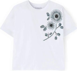 Motivi Femme, Tops, Blanc, Taille: 38 FR T-shirt en jersey avec applications florales