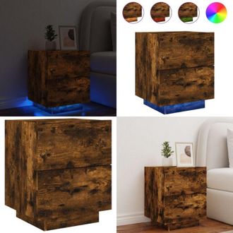 vidaXL Nachttisch mit LED-Leuchten R&auml;uchereiche Holzwerkstoff - Nachttisch - Wohnzimmer - Beleuchtung - LED-Licht - Holzwerkstoff - Home & Living