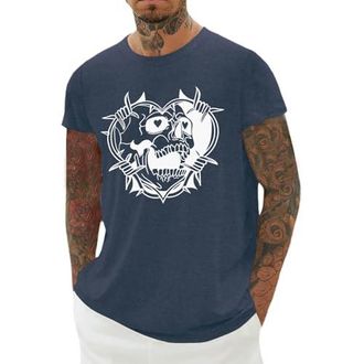Generic T-shirts de Saint-Valentin pour homme - T-shirt gothique &agrave; motif t&ecirc;te de mort et coeur pour la Saint-Valentin - T-shirt tendance d&eacute;contract&eacute; graphique