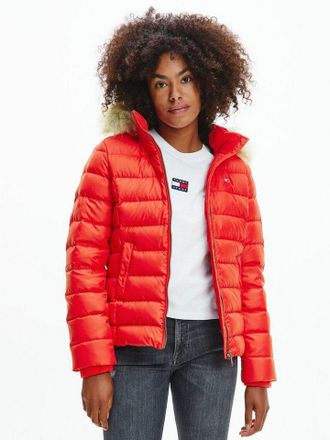 Tommy Jeans Daunenjacke BASIC HOODED DOWN JACKET mit Fellimitat an der Kapuze & Tommy Jeans Logo-Flag