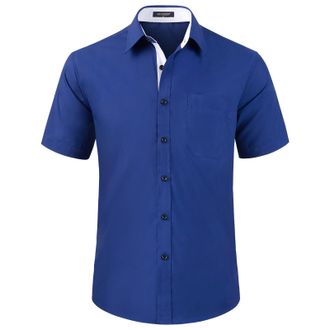 Hisdern Herren Hemd Kurzarm Freizeithemd Businesshemd Herren Marineblau Kurzarm Hemden Regular Fit B&uuml;gelfreies Herrenhemd mit Brusttasche,2XL
