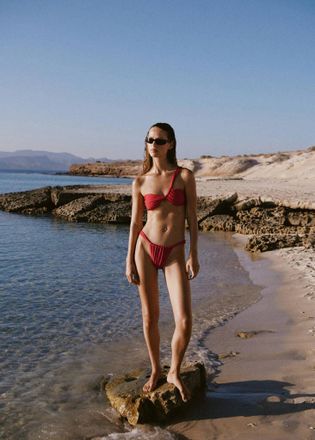 Mango Haut de bikini bandeau asym&eacute;trique rouge - Femme - XS - MANGO