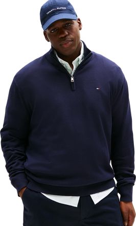 Tommy Hilfiger Herren Pullover mit Reißverschluss Essential Cotton Zip Halbzip, Blau (Desert Sky), 5XL