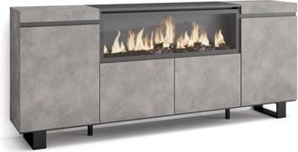 Skraut Home Skraut Home - Sideboard, Highboard, Kommode, Komodenschrank, 210, 4 T&uuml;ren, Elektrokamin XXL, Industriedesign, Moderner Stil, Zementgrau