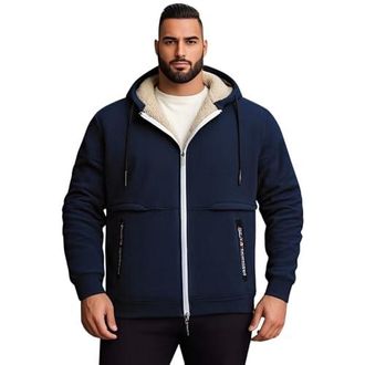 Generic Sweat à capuche doublé Sherpa pour homme, automne et hiver, manteaux thermiques lourds pour temps froid, veste à capuche en polaire surdimensionnée à 