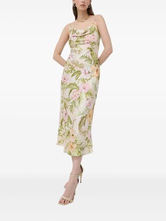 Guess Co Blumenkleid mit Wasserfallkragen - Rosa