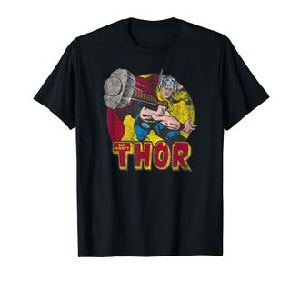 MARVEL Mighty Thor Hammer Throw Vintage Graphic T-Shirt