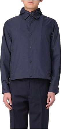 Emporio Armani Homme, Vestes, Bleu, Taille: XL Hooded ButtonFront Jacket