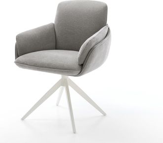 DELIFE Drehstuhl Luan-Flex mit Armlehnen Strukturstoff Soft Grau Kreuzgestell breit Wei&szlig; 360&deg; drehbar Wippfunktion, Esszimmerst&uuml;hle