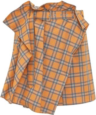Msgm Msgm, Femme, Jupes, Orange, Taille: 40 FR Checked Asymmetric Mini Skirt