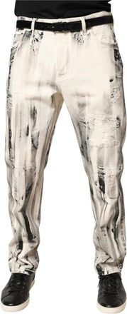 Dolce & Gabbana Homme, Jeans, Blanc, Taille: L Jean en denim ample avec imprim&eacute; de peinture et effet us&eacute;