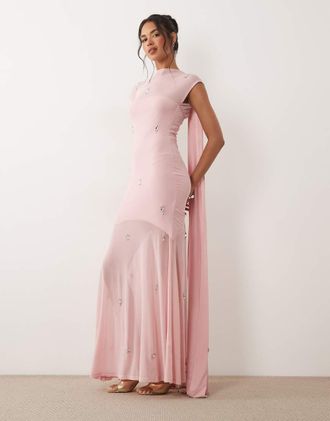 Asos robe longue avec ornements dispers&eacute;s sur lensemble en rose