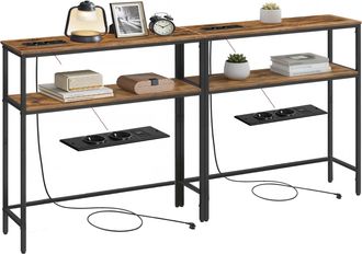 Vasagle Konsolentisch, 2er Set, schmaler Sofatisch mit 2 Ablagen, 20 x 80 x 80 cm, Flurtisch mit Ladestation, f&uuml;r Wohnzimmer, Flur, Eingangsbereich, vintagebr