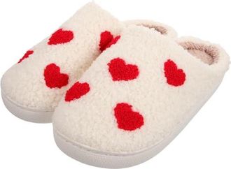 Frcolor Pantoufles Dint&eacute;rieur En Coton Moelleux Pour Couple, Motif Coeur Rouge, Antid&eacute;rapantes, Taille 40/41, Unisexes, Pantoufles Dhiver Douillets Pour Maiso