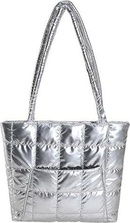 Generic Sac fourre-tout créatif pour femme, coton doux, poche avant, léger et spacieux, parfait automne/hiver (argent)