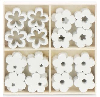 Com-Four 32x Blume Streudeko - Kleine Blumen aus Holz in Vier Designs - Holz-Bl&uuml;ten f&uuml;r Tischdeko und Fr&uuml;hlingsdekoration (32 St&uuml;ck Blume)