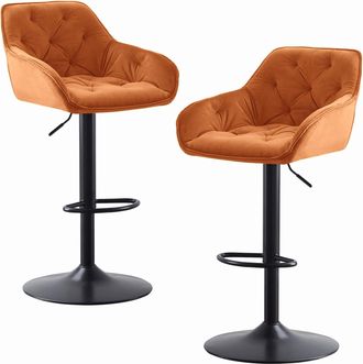 Ainpecca Barhocker 2er Set Samt, Drehbare Barst&uuml;hle h&ouml;henverstellbar mit Armlehne & Fu&szlig;st&uuml;tze, Gepolsterte K&uuml;chenhocker mit Knopfheftung, Tresenhocker f&uuml;r K&uuml;ch