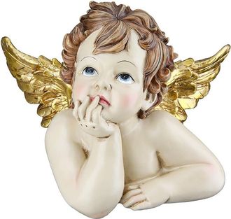 Gilde Figur Wanda Engel aus Kunstharz, beige, 15 cm hoch, 22 cm breit, 14 cm tief