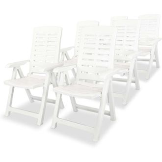 vidaXL Vidaxl - Lot de 6 chaises inclinables en plastique blanc - R&eacute;sistantes aux intemp&eacute;ries - 4 positions dinclinaison - Capacit&eacute; 110 kg par chaise