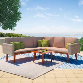 vidaXL Vidaxl - Salon de jardin 4 pcs avec coussins R&eacute;sine tress&eacute;e Gris