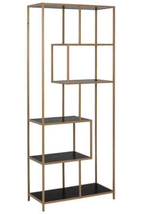 Xora Regal, Schwarz, Gold, Holzwerkstoff, Holzoptik, 4 F&auml;cher, 77x185x35 cm, Reach, Wohnzimmer, Regale, B&uuml;cherregale