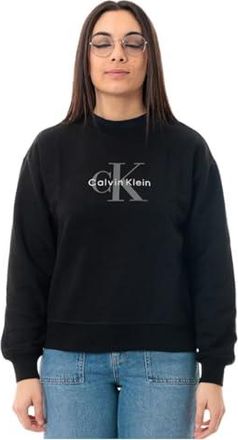 Calvin Klein Sweat dIntérieur Femme Monologo French Terry avec Col Ras-du-Cou, Noir (Black), M