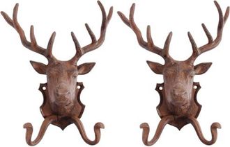 Esschert Design Wandbefestigung, 2er Wandhaken Hirsch, rostbraun, 22 x 9.9 x 27.6 cm, DB42 (Packung mit 2)