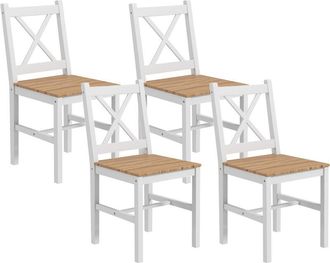HOMCOM Lot de 4 chaises de salle à manger esprit campagne dossier croisé bois pin blanc