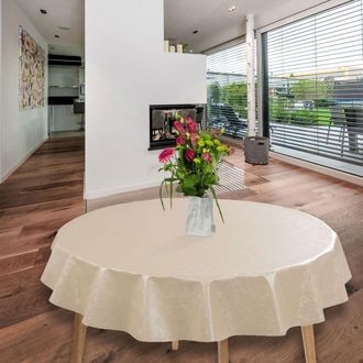 Laro runde 140 cm wachstuchtischdecke wachstischdecke abwashbar PVC tischdecke Wachstuch wasserabweisend Garten tischdecke, Muster:Geprägt Blumen Beige Cre