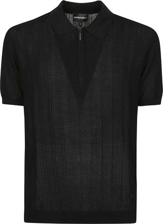 Emporio Armani Homme, Pulls, Noir, Taille: L Pull &agrave; Col Polo avec Point de Maintien Vertical