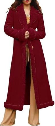 Generic Manteaux dhiver longs pour femmes, veste mi-longue en polaire sherpa &agrave; revers en fausse fourrure shearling imitation daim doubl&eacute; Sherpa manteau en dai