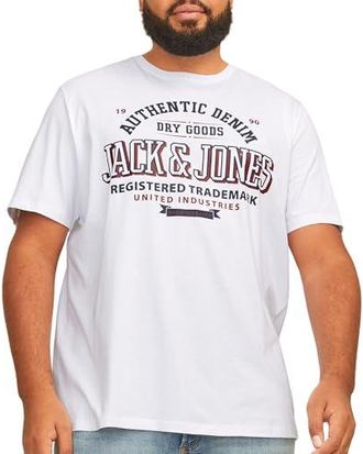 Jack & Jones JACK&JONES PLUS Jjelogo Aw24 S Pls T-Shirt à col en O, Blanc, XXXXL Homme