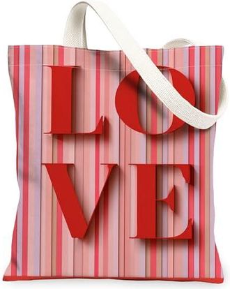 Generic Sacs fourre-tout en toile ray&eacute;e pour la Saint-Valentin, sacs d&eacute;picerie r&eacute;utilisables, l&eacute;gers et lavables avec bandouli&egrave;re en toile F, Rouge, 13x15 Inc