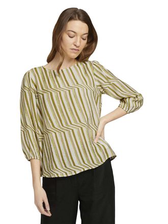 Tom Tailor Damen 1025818 Gemusterte Bluse mit Ballonärmeln, 26897-Green Watercolor Stripe, 44