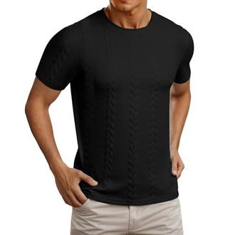 Generic T-shirt d&eacute;contract&eacute; &agrave; manches courtes pour homme avec col rond et design jacquard. T-shirt d&eacute;t&eacute; confortable pour la vie quotidienne, la maison, les so