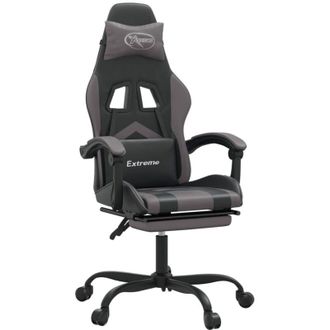 vidaXL Gaming-Stuhl mit Fu&szlig;st&uuml;tze Drehbar Schwarz & Grau Kunstleder vidaXL