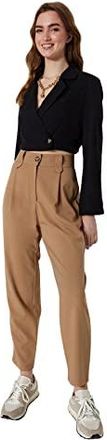 Trendyol Pantalon Carotte Taille Haute pour Femme, Vison, 68