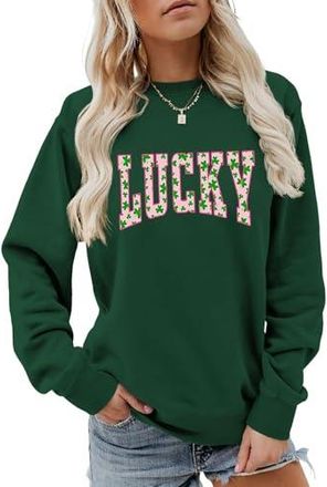 Generic Sweat-shirt porte-bonheur pour la Saint-Patrick pour femme - Motif tr&egrave;fle irlandais - Col rond - Manches longues - Pour femme, Vert, XXL