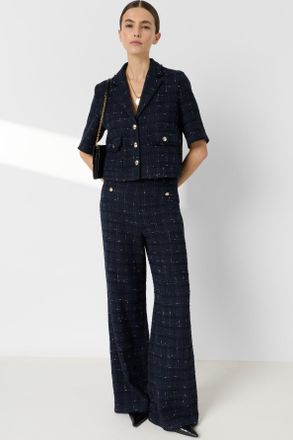 Gerard Darel Veste courte en tweed &agrave; carreaux - TAE - Marine