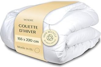 Wendre Couette Hiver 155x220 cm - 300 g/m&sup2; Ultra Chaude et &Eacute;paisse, Anti-Acarien, Certifi&eacute;e Oeko-TEX, Couette 1 Personne - Microfibre Douce et Respirante, Id