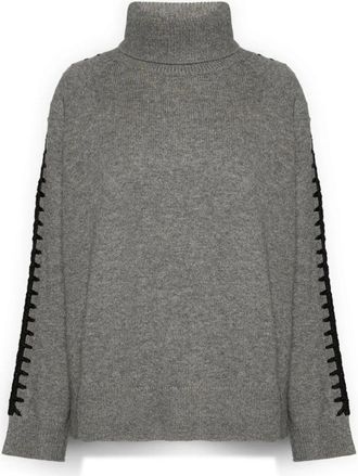 Elena Miro Femme, Pulls, Gris, Taille: 40 FR Pull en laine brod&eacute; &agrave; la main