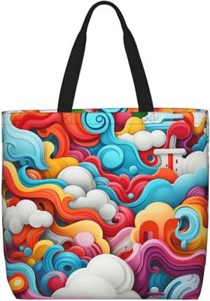 Generic Lignes De Dessin Anim&eacute; En Gras Sac &Agrave; Bandouli&egrave;re L&eacute;ger Tote Bag Grand Sac Fourre-Tout Pour Travail Shopping Plage