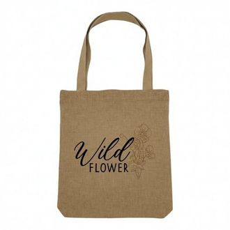 Fabulous Sac Shopping Tote Bag Aspect Lin - Wild Flower Plants Meadow Gardening Nature Boho - Sac de Courses Toile Epaisse 360g Beige Naturel Cabas Port&eacute; Epaul