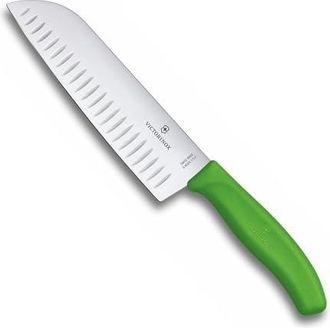 Victorinox by Swiss Army Swiss Classic Couteau de Cuisine, Santoku, Lame Alvéolée de 17cm, Acier Inoxydable, Vert